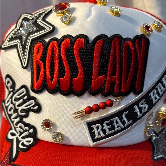 Accessories | Boss Lady Red And White Custom Trucker Hat | Poshmark